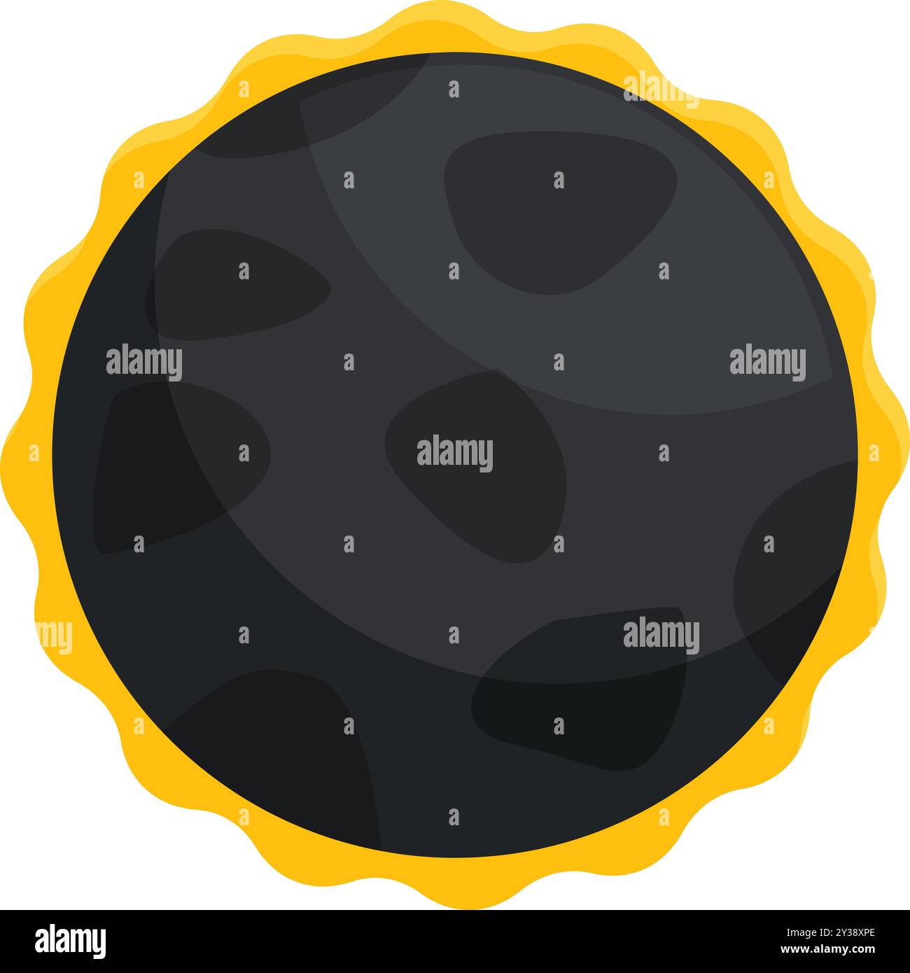 Dark planet with craters on a yellow circular frame, space exploration ...