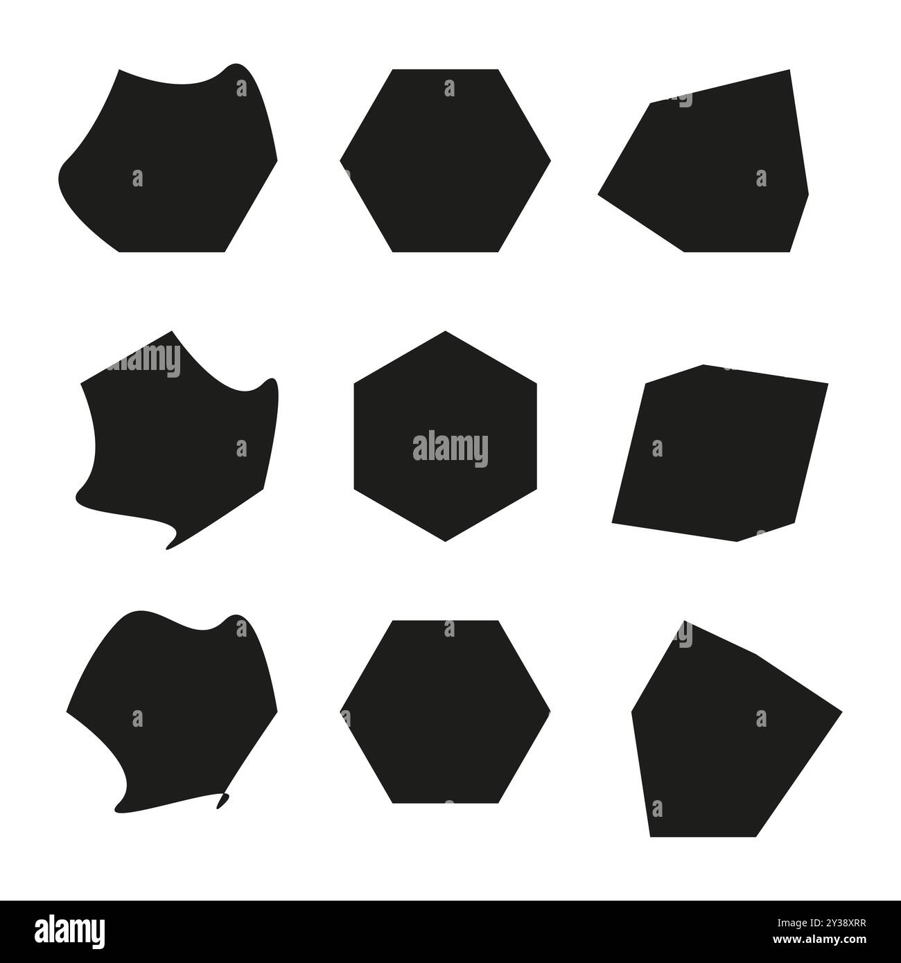 Geometric shape icons. Irregular hexagon variations. Black solid ...
