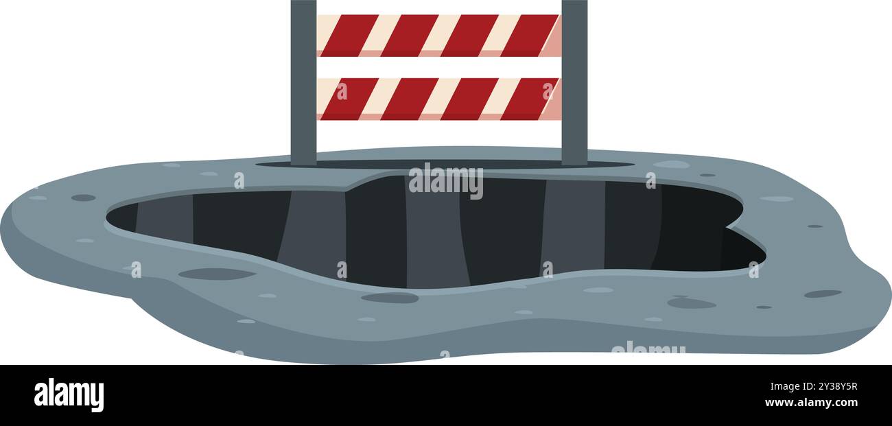 Big hole is appearing on the road with a barrier signalling danger ...