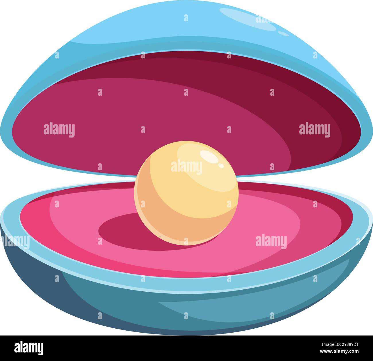 Cartoon illustration of a blue opened shell holding a big shiny pearl ...