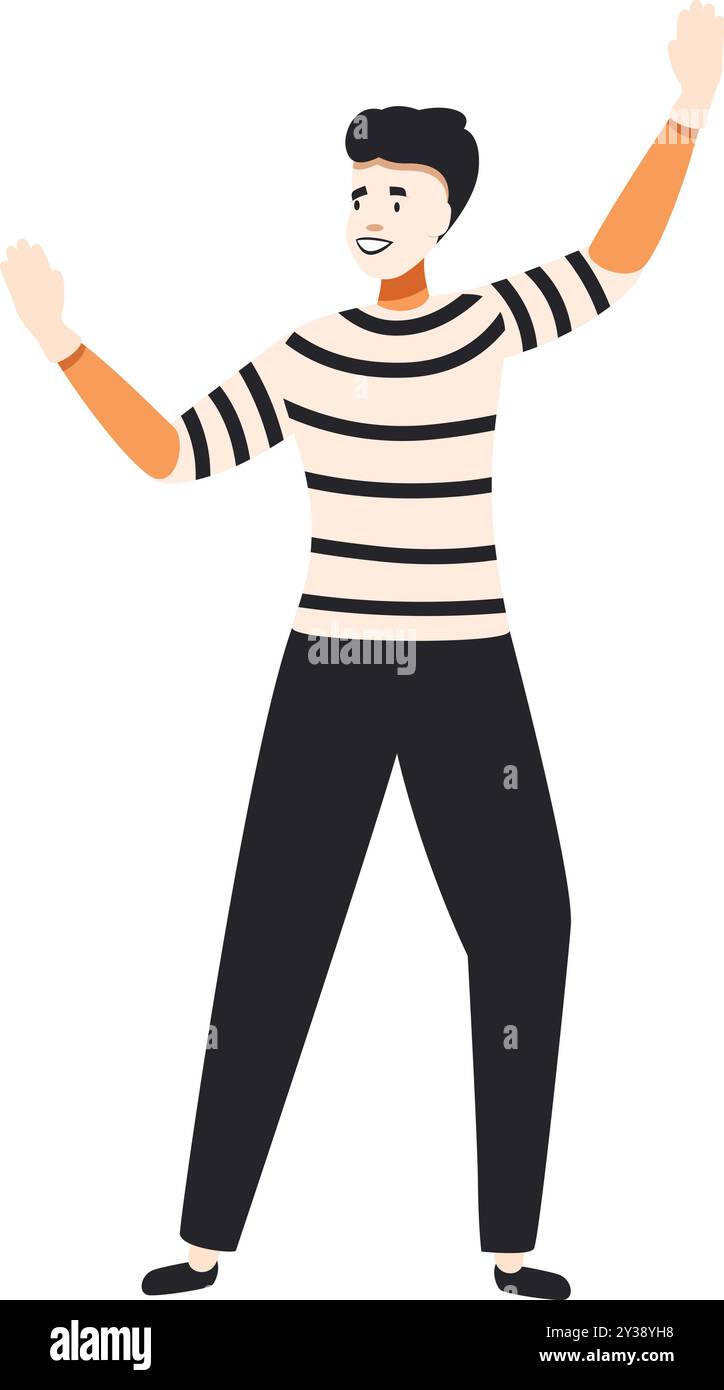 Mime artist wearing black and white striped shirt and black pants ...