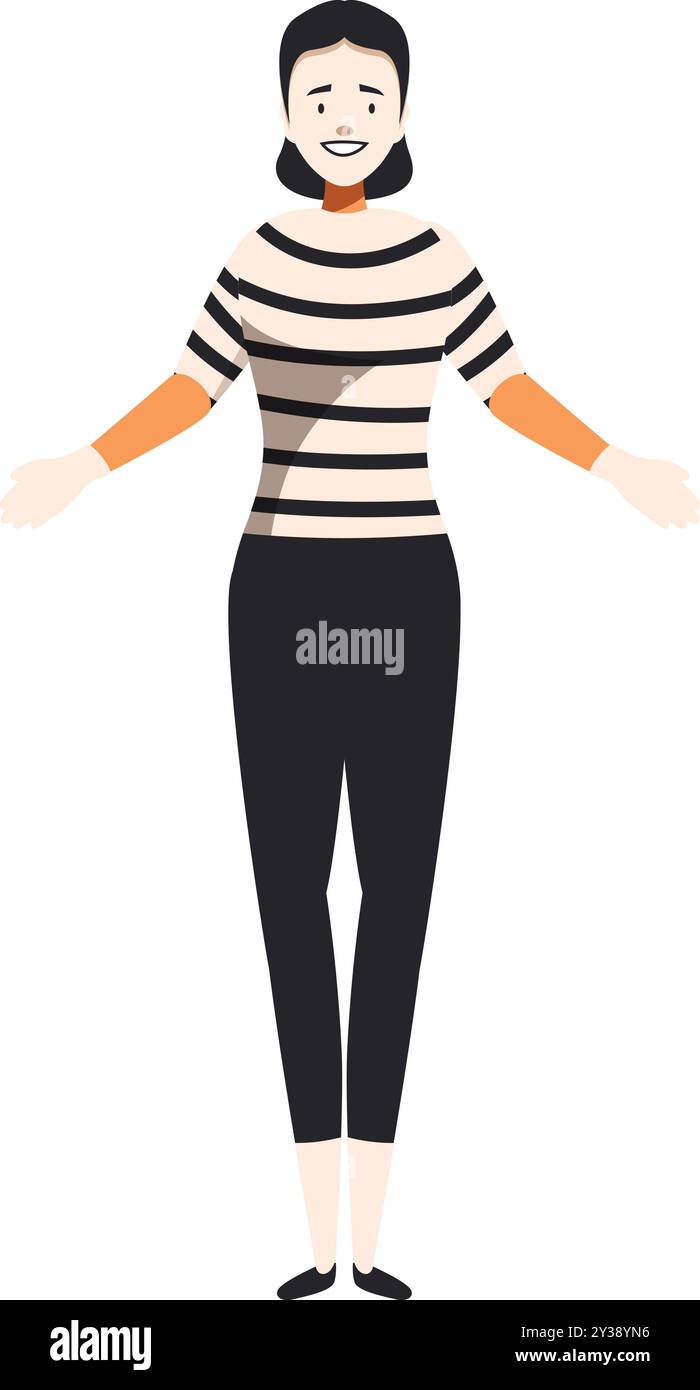 Full length illustration of a young mime artist woman standing with ...