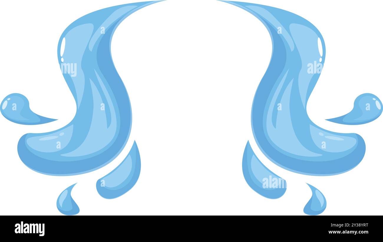Two cartoon style water splashes forming a symmetrical shape on a white ...