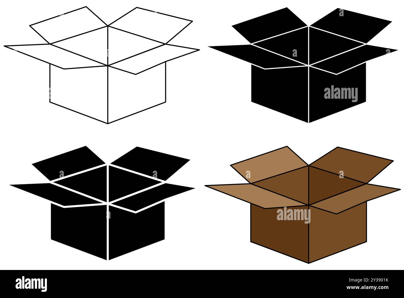 Set of open cardboard boxes in White and black, black and white ...