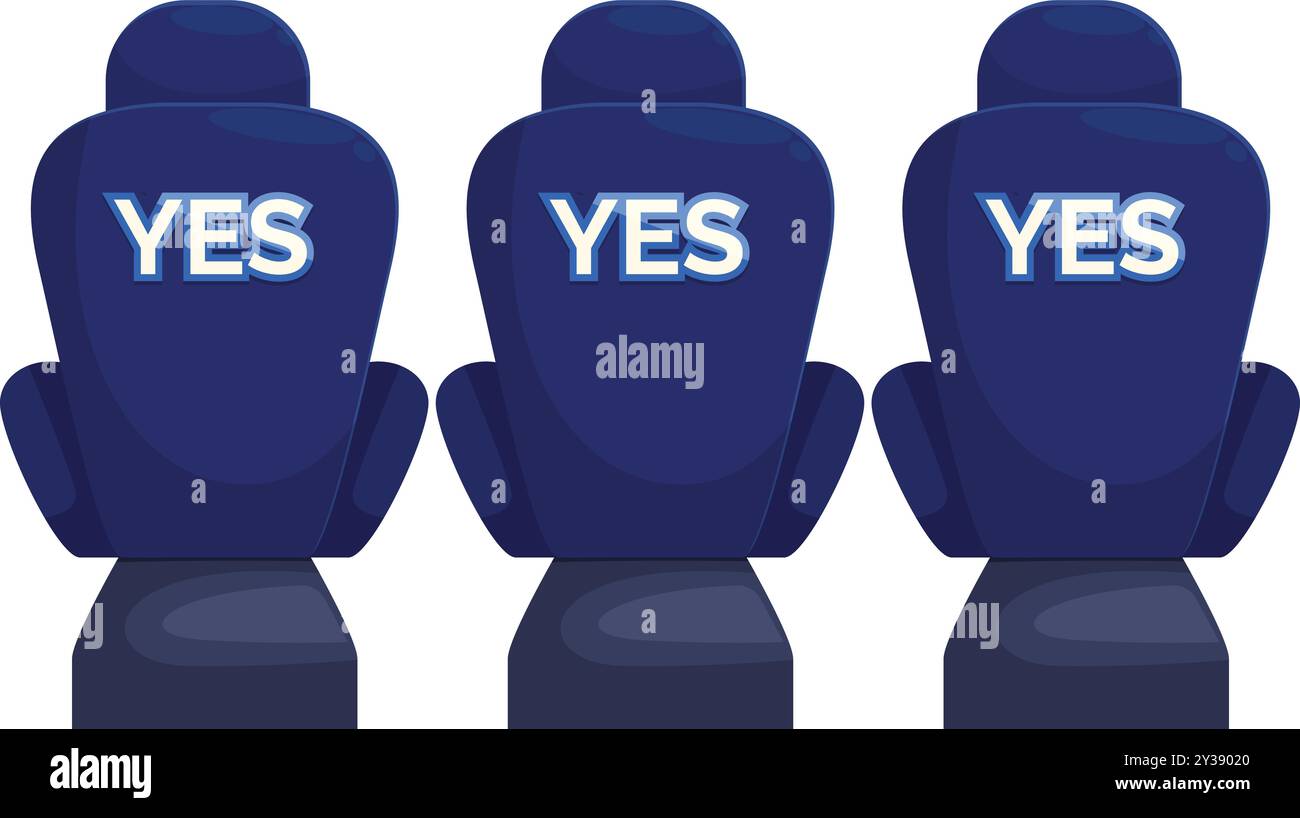 Three blue seats with yes written on them, showing positive answer or ...