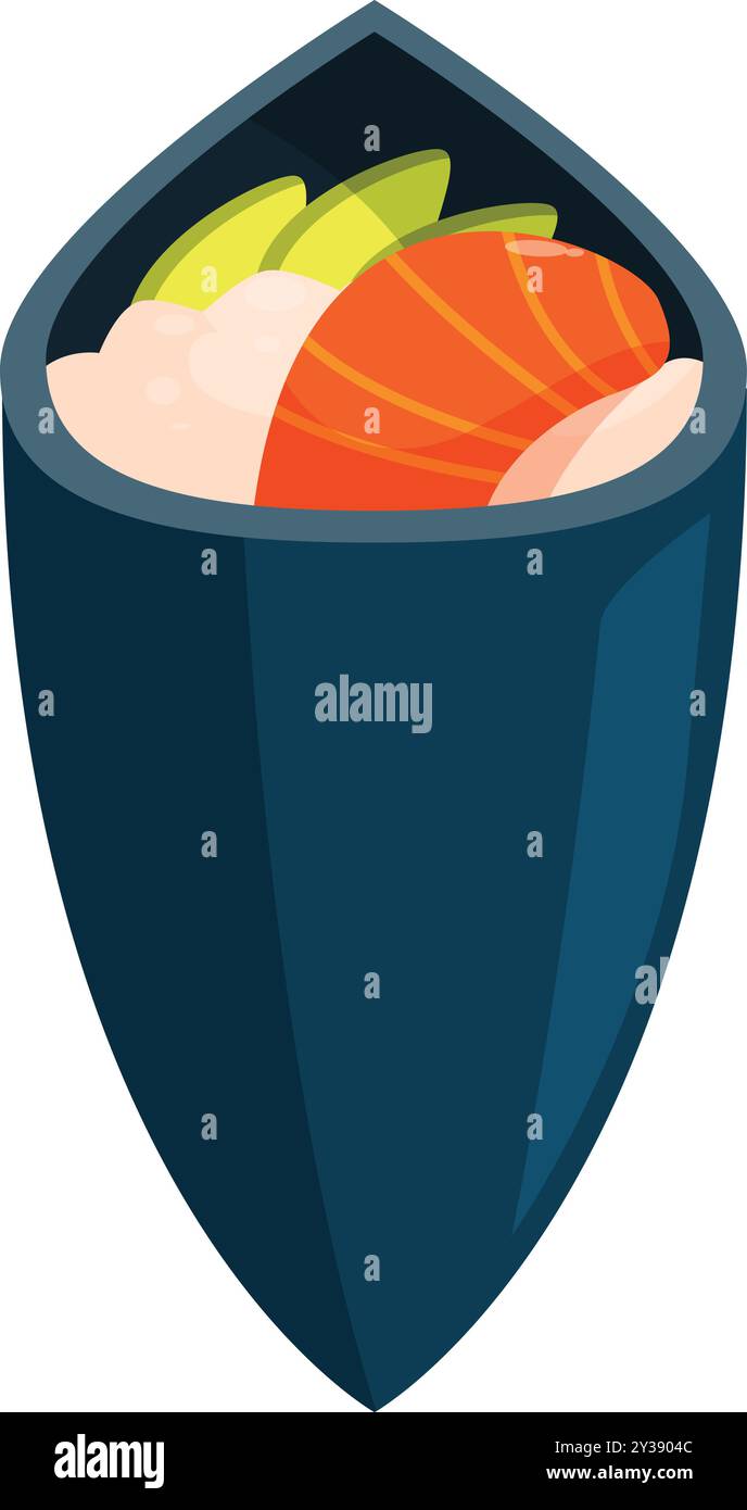 Temaki sushi hand roll presenting ingredients in a blue cone, a popular ...