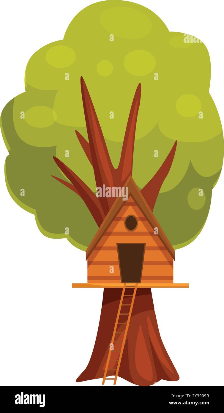 Cartoon tree house with ladder and green leaves, perfect for topics ...
