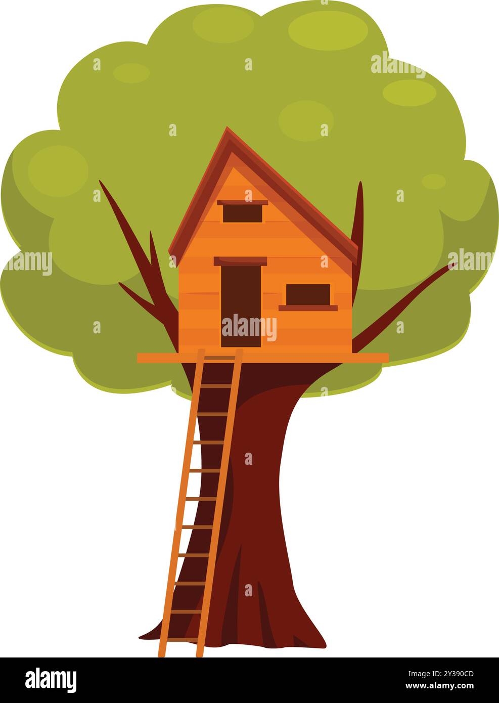 Cartoon treehouse with a green treetop, perfect for illustrating ...