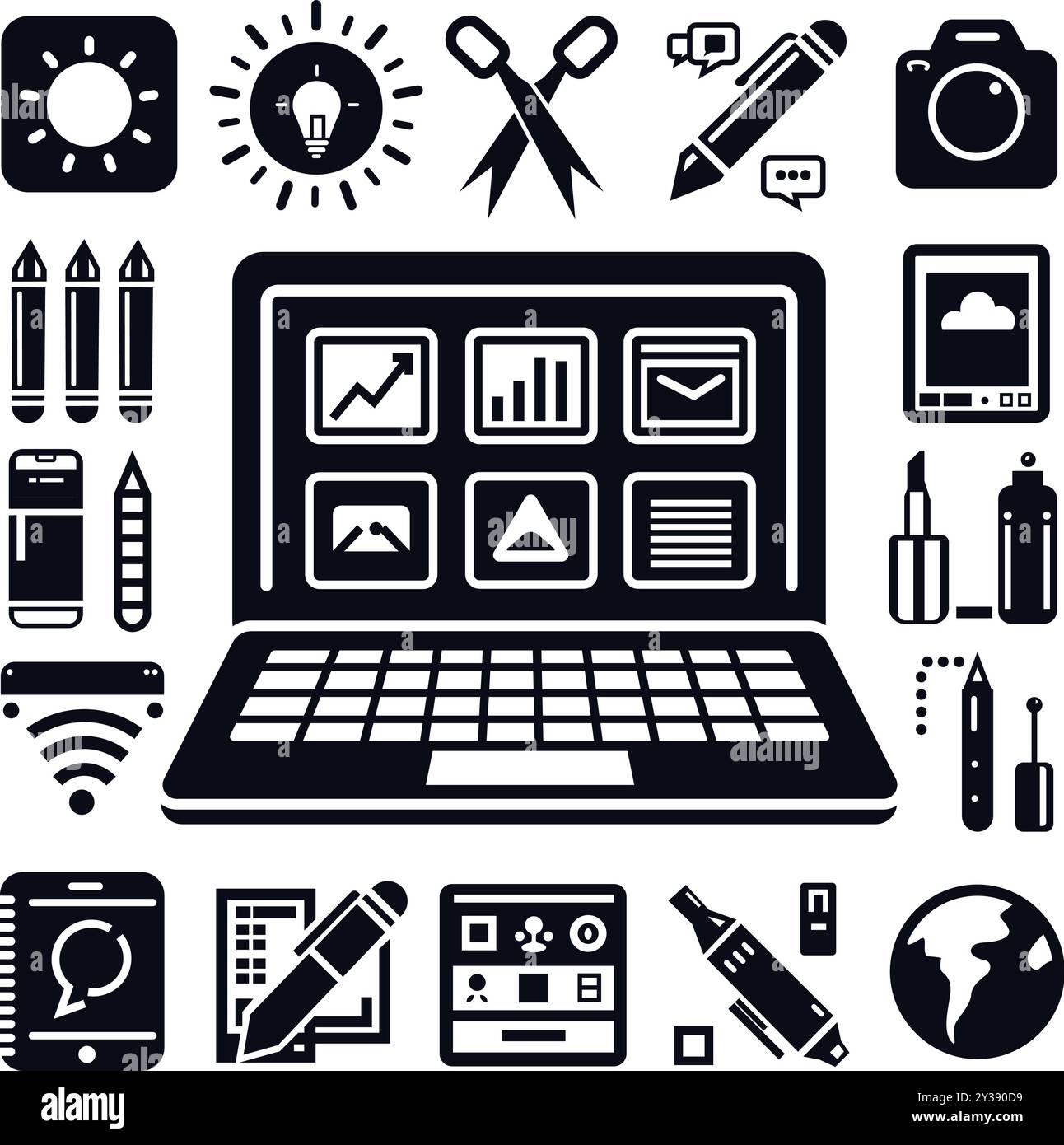 Laptop and Graphics tools icon set design vector Stock Vector Image ...