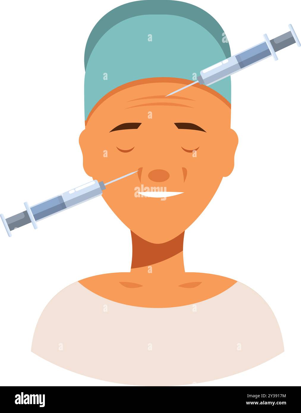 Senior patient is getting injections in the forehead and cheek to ...