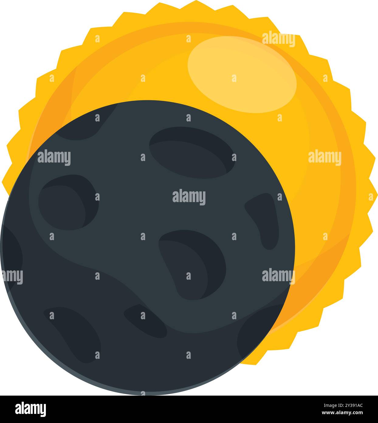 Round asteroid with craters is partially covering a bright shining sun ...