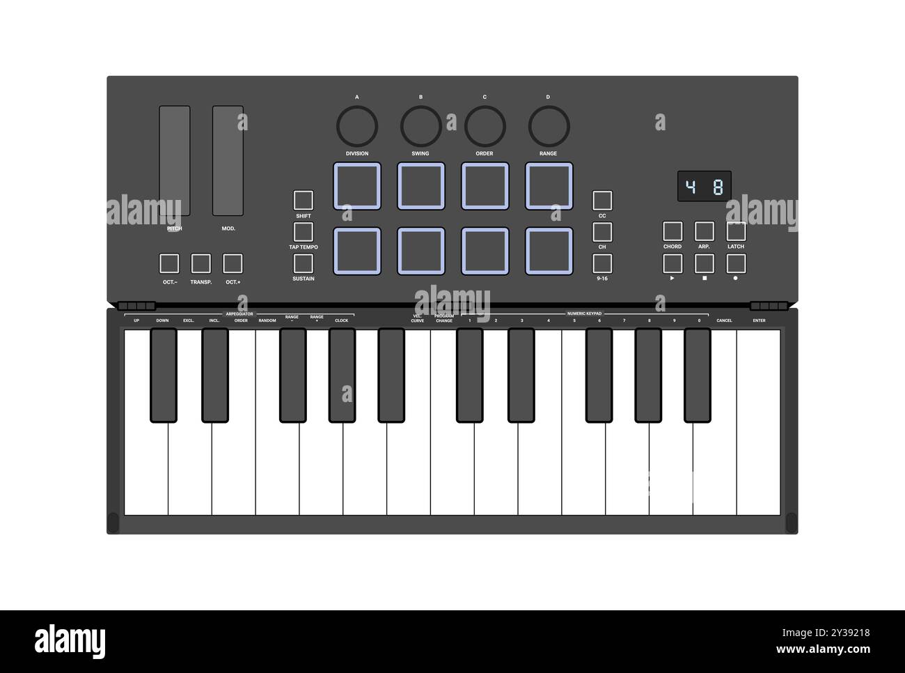 Small Synthesizer Midi Controller Two Octaves Keyboard Drum Pads And