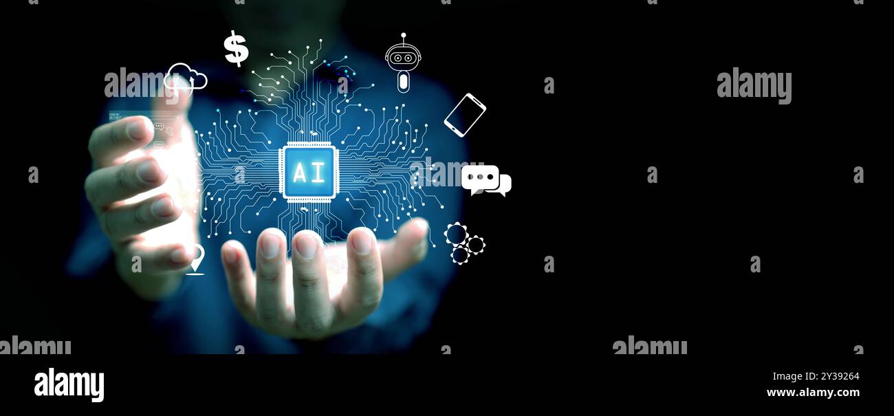 Ai technology, Artificial Intelligence. A man with AI smart chip in his ...