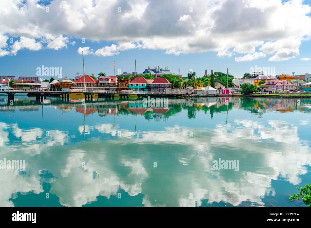 Colorful shops at the harbour, St Johns, Antigua Stock Photo - Alamy