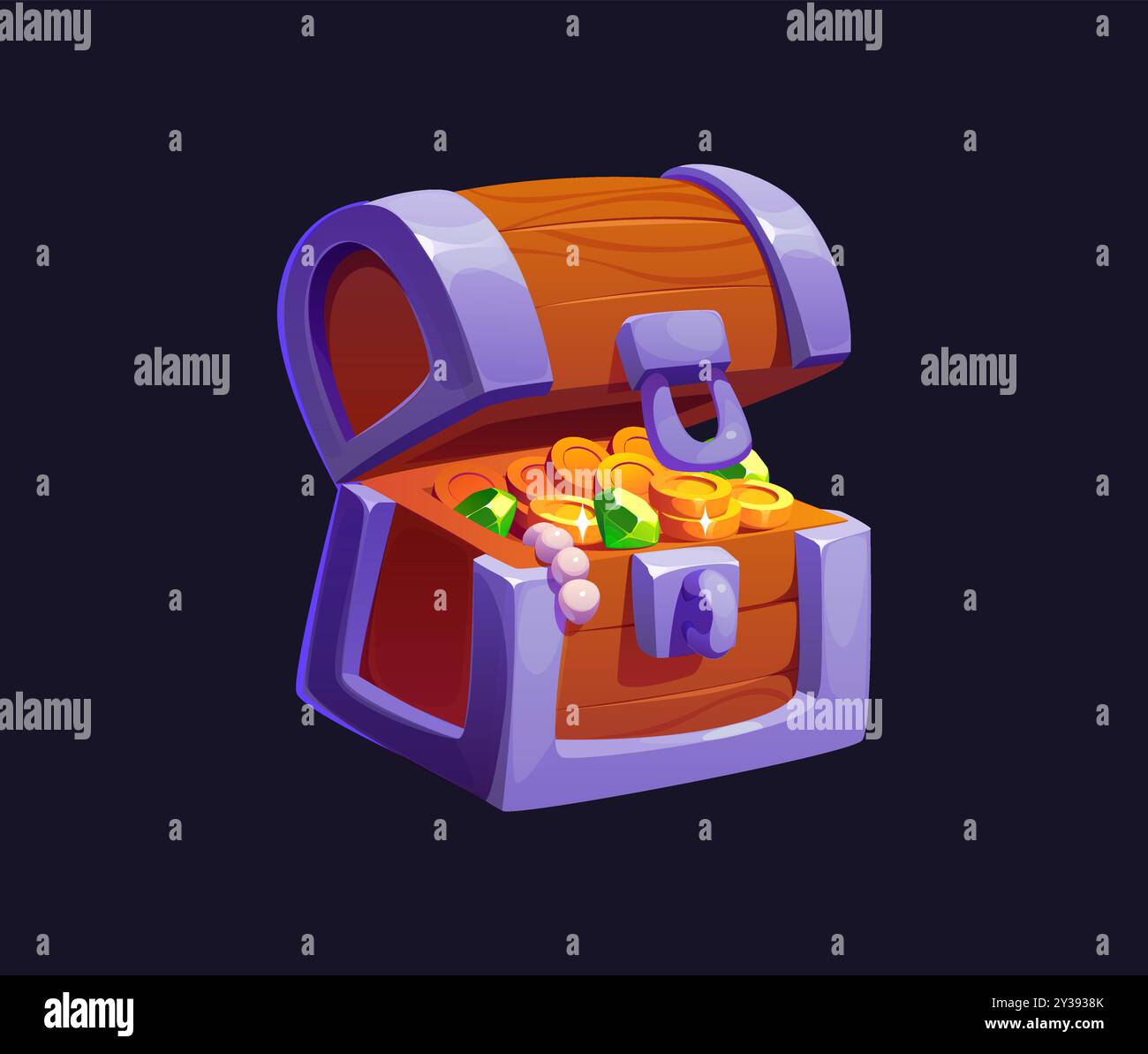 Cartoon pirate treasure chest with gold and gemstones. Vector old trunk ...