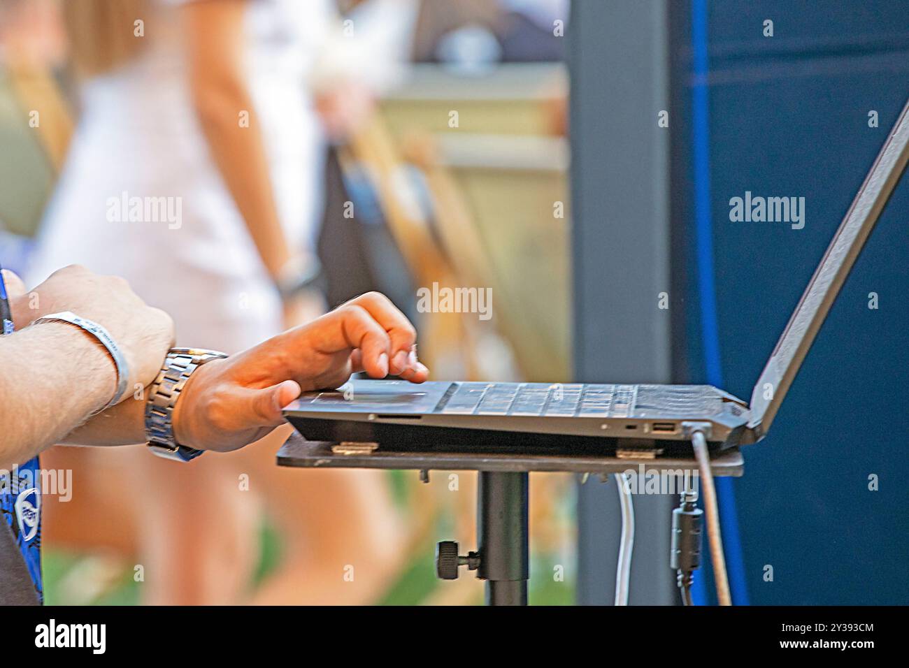 work on the computer outside. Combine travel and work Stock Photo - Alamy