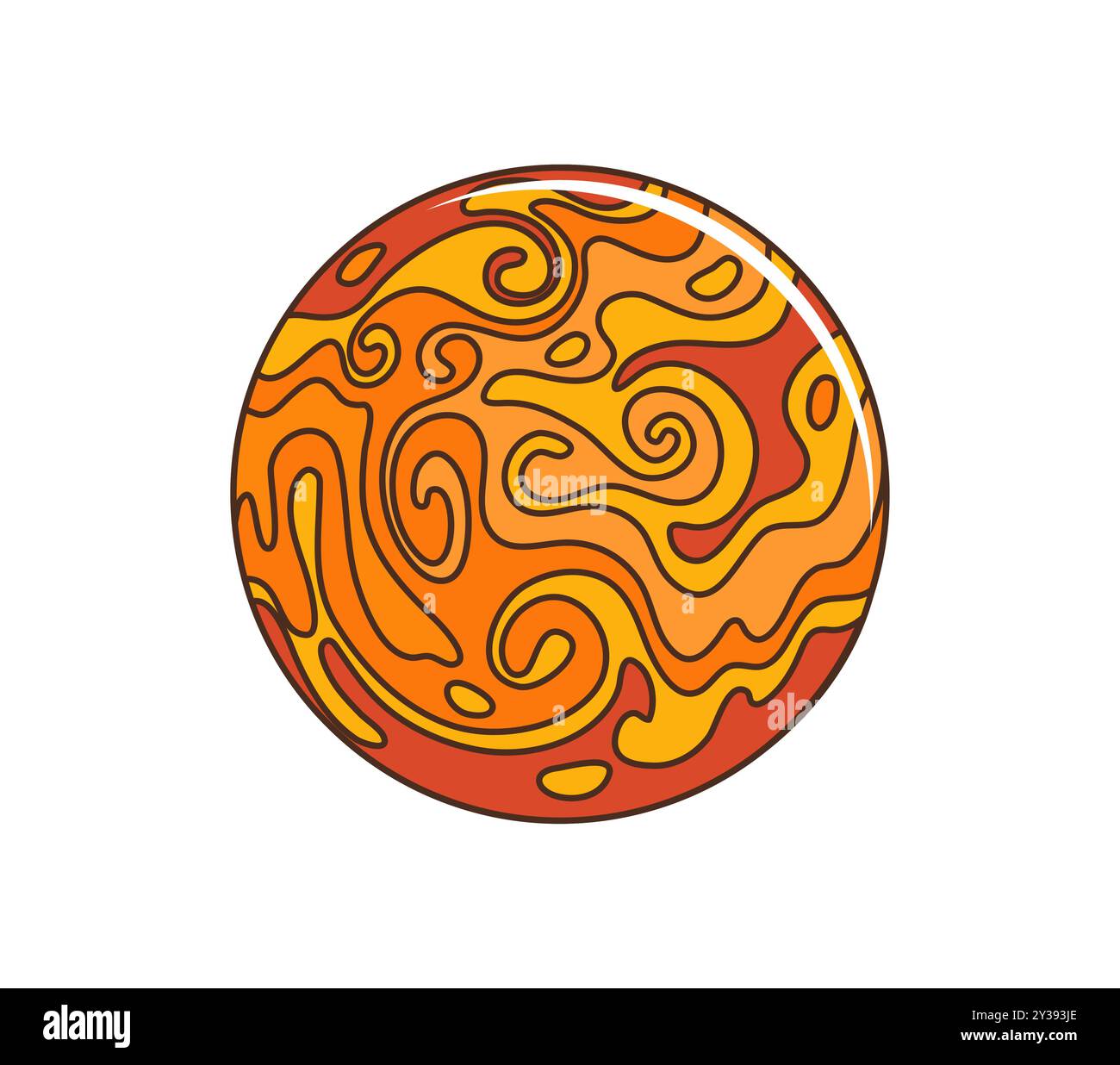 Cartoon groovy space planet with lava surface in galaxy, 70s retro art ...