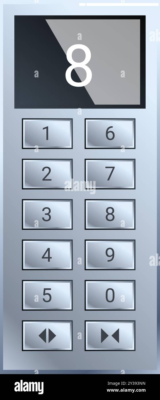 Modern elevator control panel with buttons for each floor and a screen ...