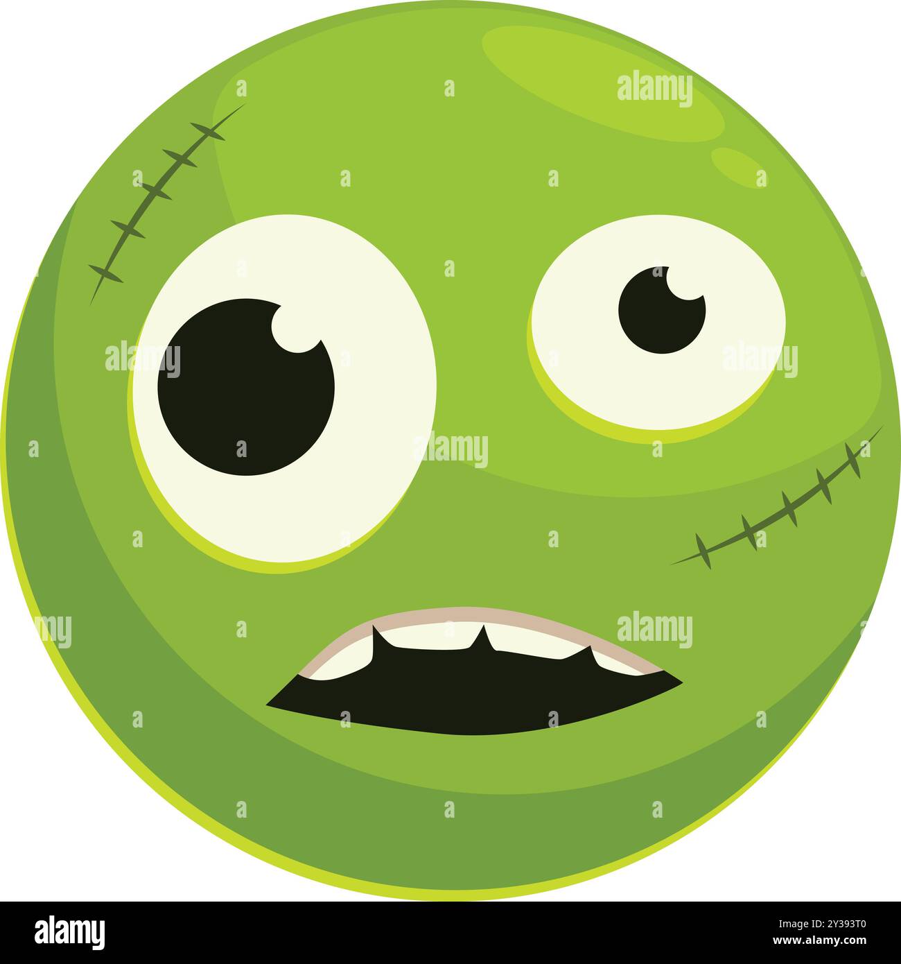 Green monster face with stitches is showing fear with its open mouth ...