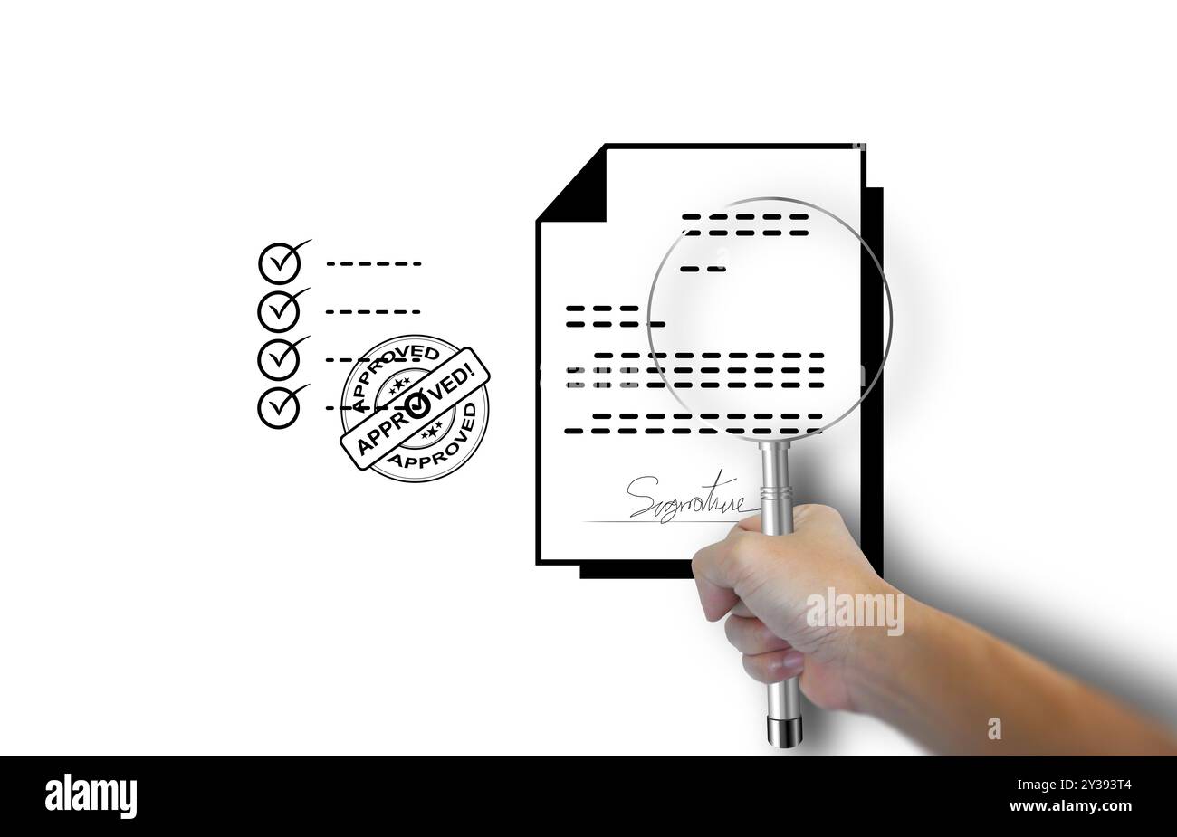 Business project approval concept. Hand holds magnifying glass with ...