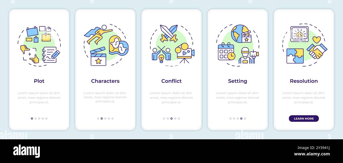 Story narrative elements onboarding mobile app screen Stock Vector Image & Art - Alamy