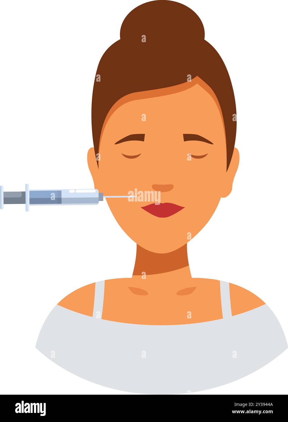 Cosmetologist injecting hyaluronic acid into female lips for anti aging ...