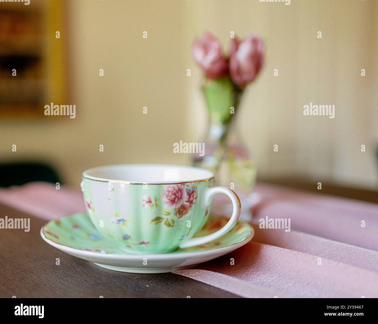 Pastel teacup on a pastel table setting Stock Photo - Alamy