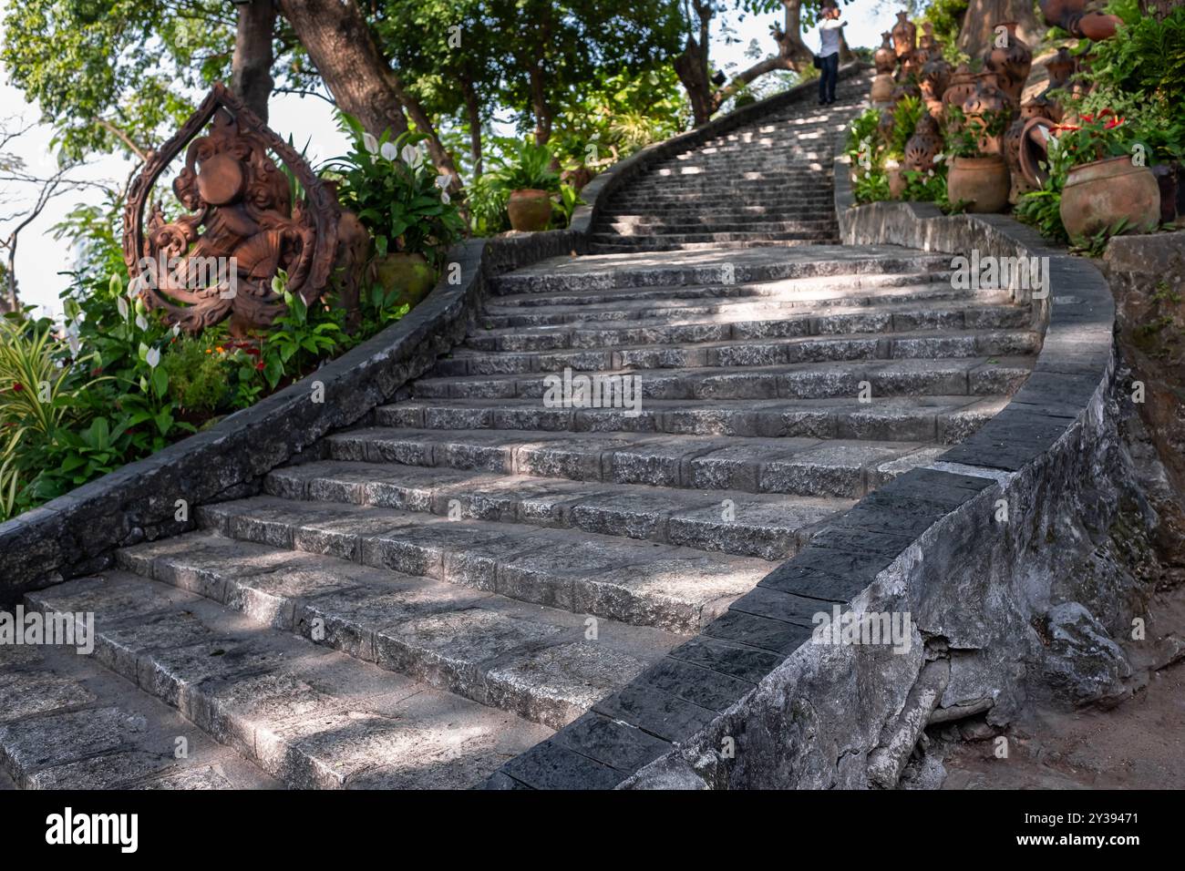 Walkaway stairway in green idyllic natural environment. Stone stairs in ...