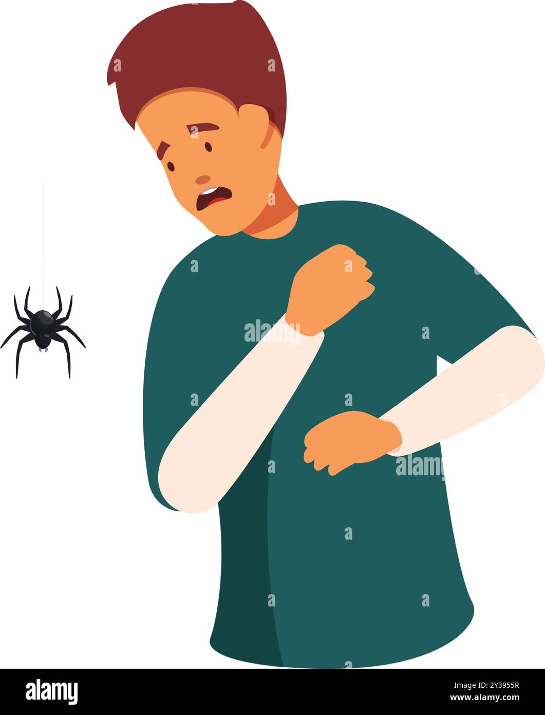 Cartoon character is suffering from arachnophobia, feeling intense fear ...