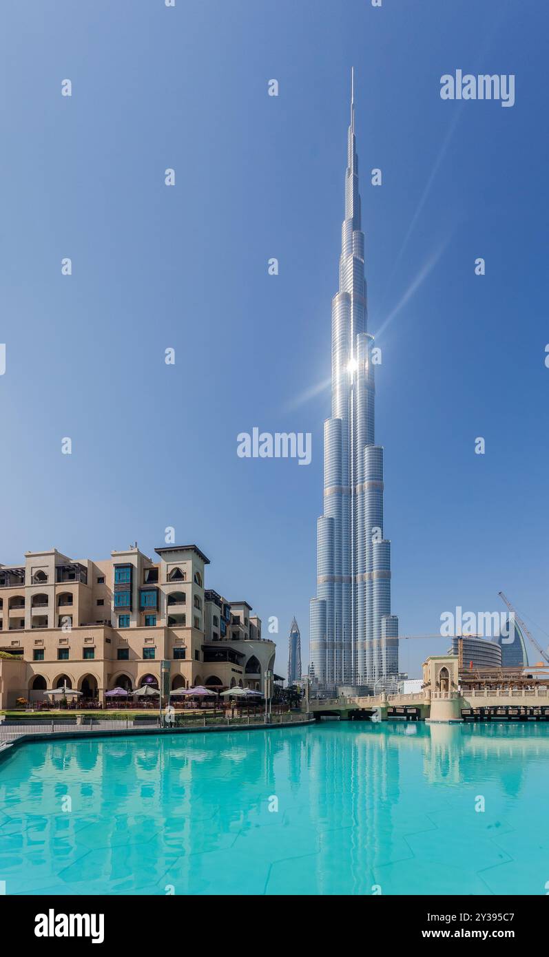 The Burj Khalifa modern tower skyscraper tower in sunny day in Dubai ...
