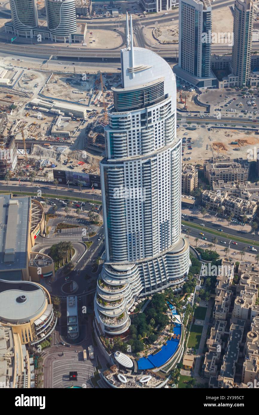 View from the top of the Burj Khalifa skyscraper tower of the Address ...