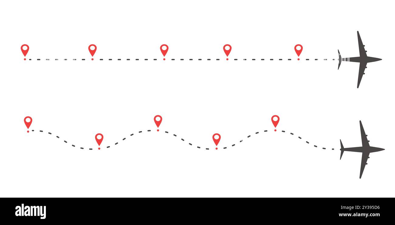 Plane timeine trail dashed line with pin. Infographic destination work ...