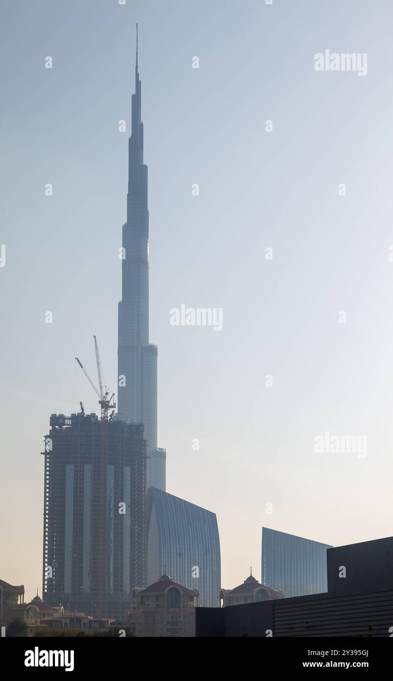 The Burj Khalifa modern tower skyscraper tower in sunny day in Dubai ...
