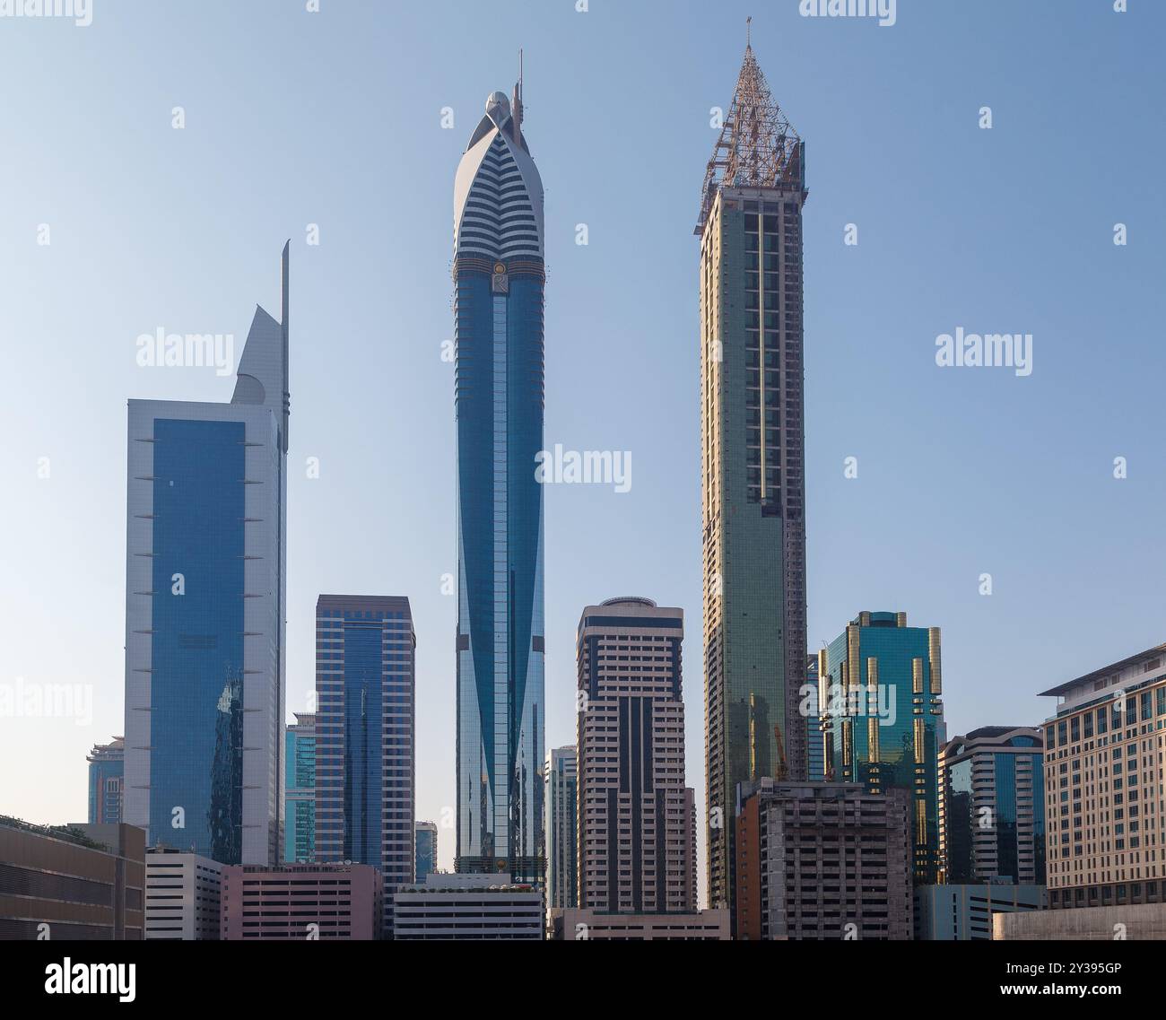 A group of Modern architecture skyscraper towers in Dubai, United Arab ...