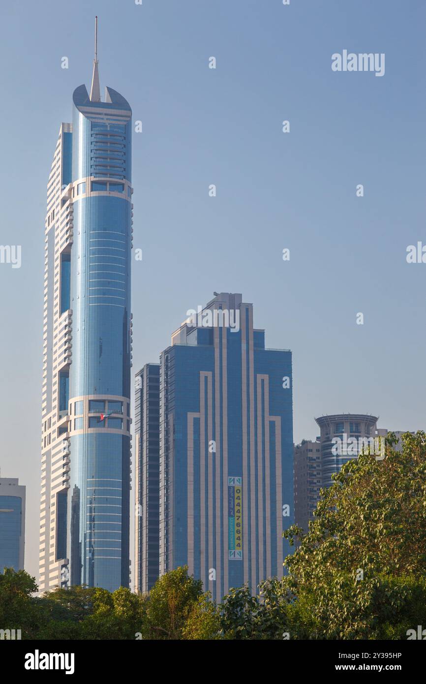 A group of Modern architecture skyscraper towers in Dubai, United Arab ...