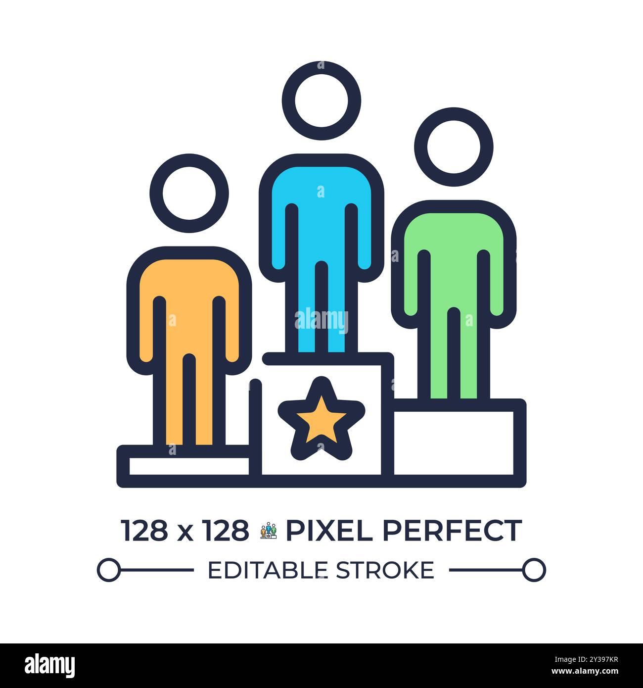 Pedestal winners RGB pixel perfect color icon. Male champions, sport ...