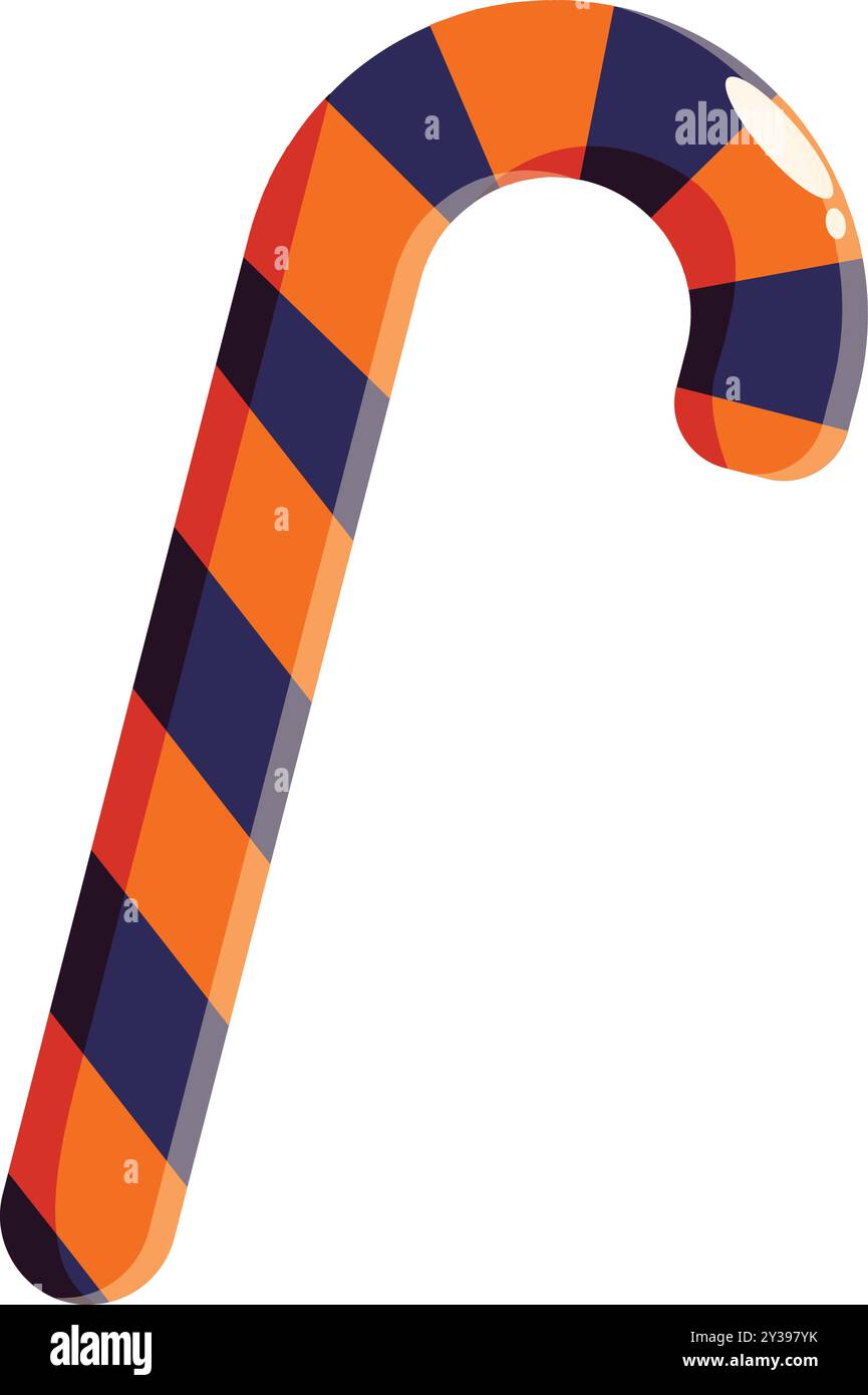 Halloween candy cane with orange and black stripes isolated on white ...