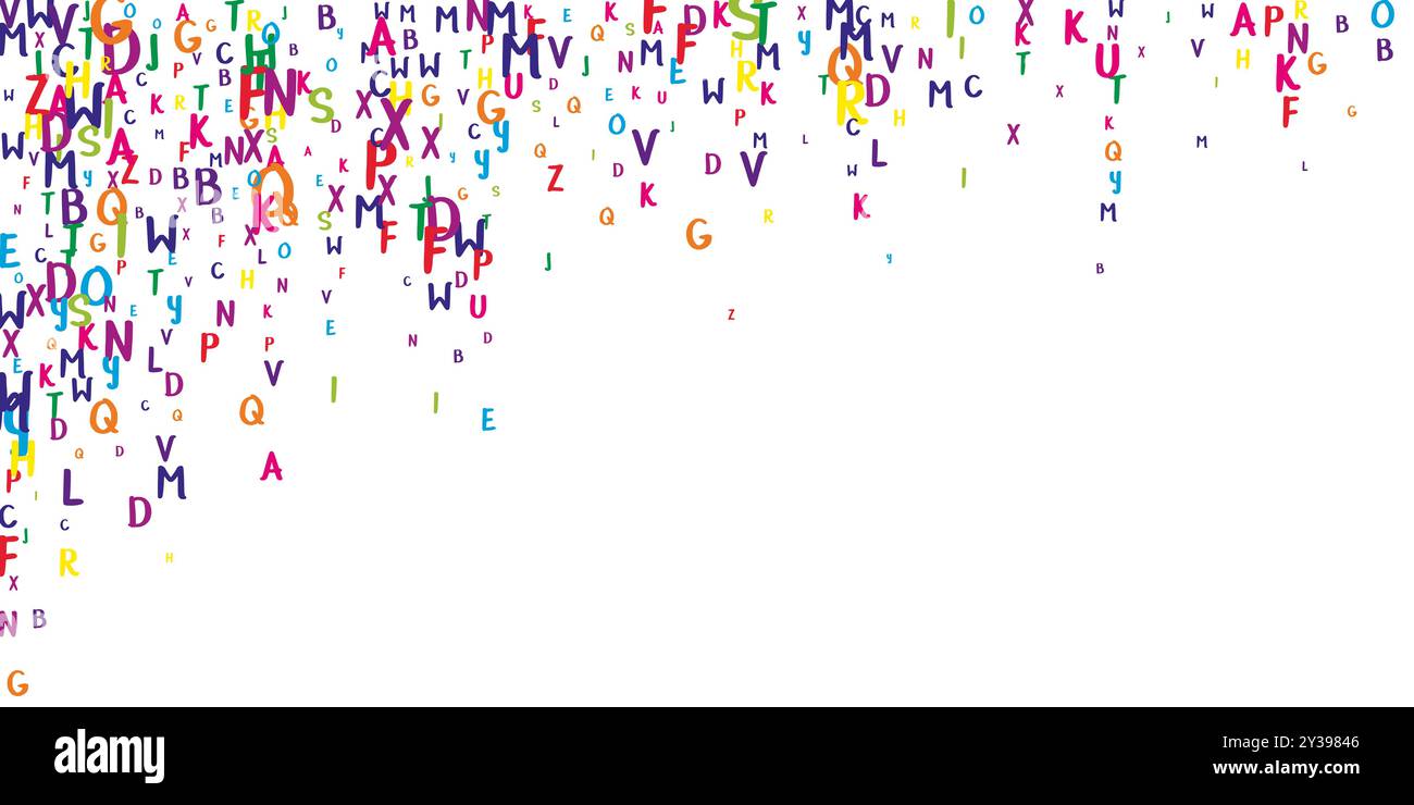 Flying latin letters. Colorful childish scattered charachters of ...
