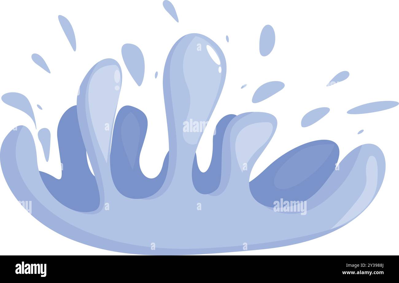 Cartoon water is splashing, making a funny shape, with drops around ...