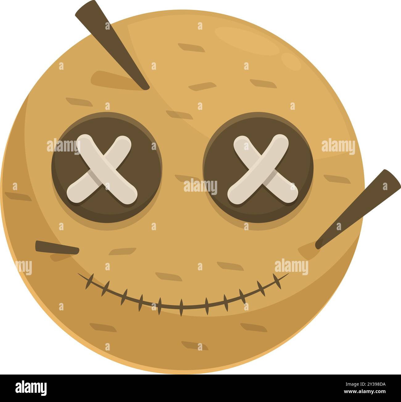 Creepy voodoo doll face with cross stitched mouth and needles, showing ...