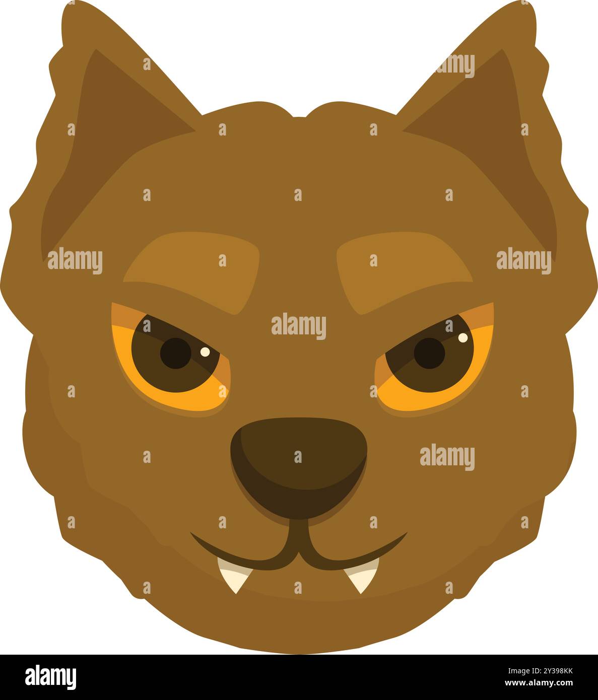Cartoon werewolf face with brown fur and glowing orange eyes showing ...