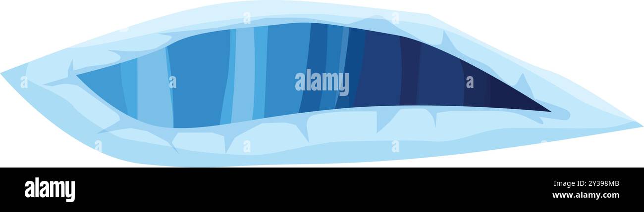 Vector illustration of a frozen lake ice hole showing the deep blue ...