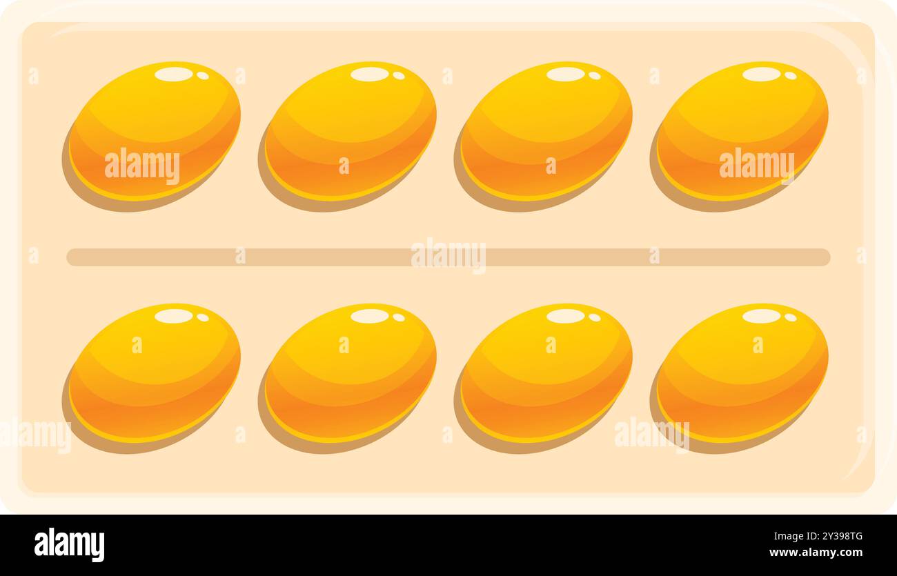 Blister pack is holding eight oval shaped yellow vitamins or pills ...