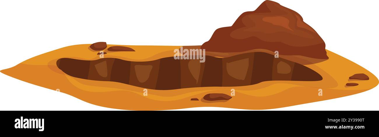 Big hole dug in the ground with a pile of brown dirt, illustrating an ...