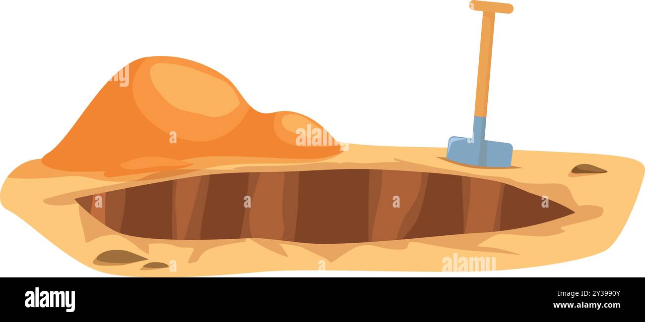 Cartoon illustration of a big hole dug in the ground with a shovel ...