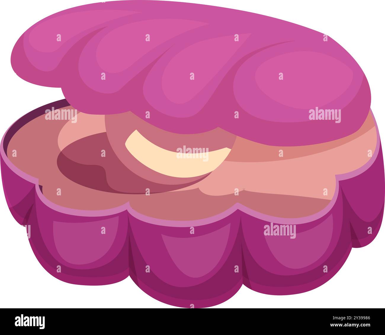 Pink seashell is open, revealing a single white pearl nestled inside ...