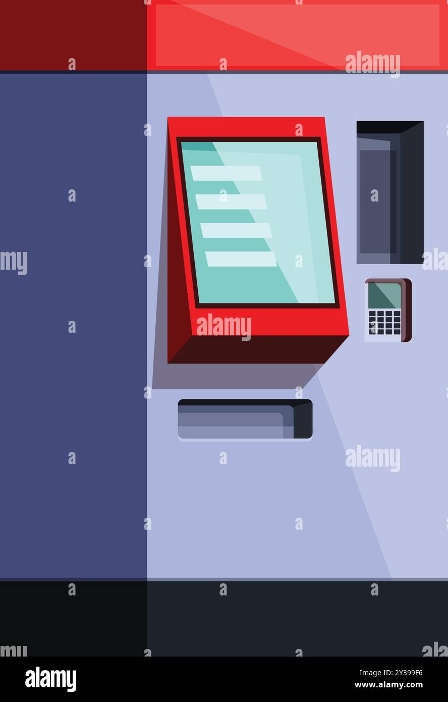 Illustration featuring a modern ticket vending machine, with a large ...