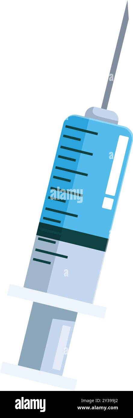 This medical syringe is filled with blue liquid and ready for injection ...