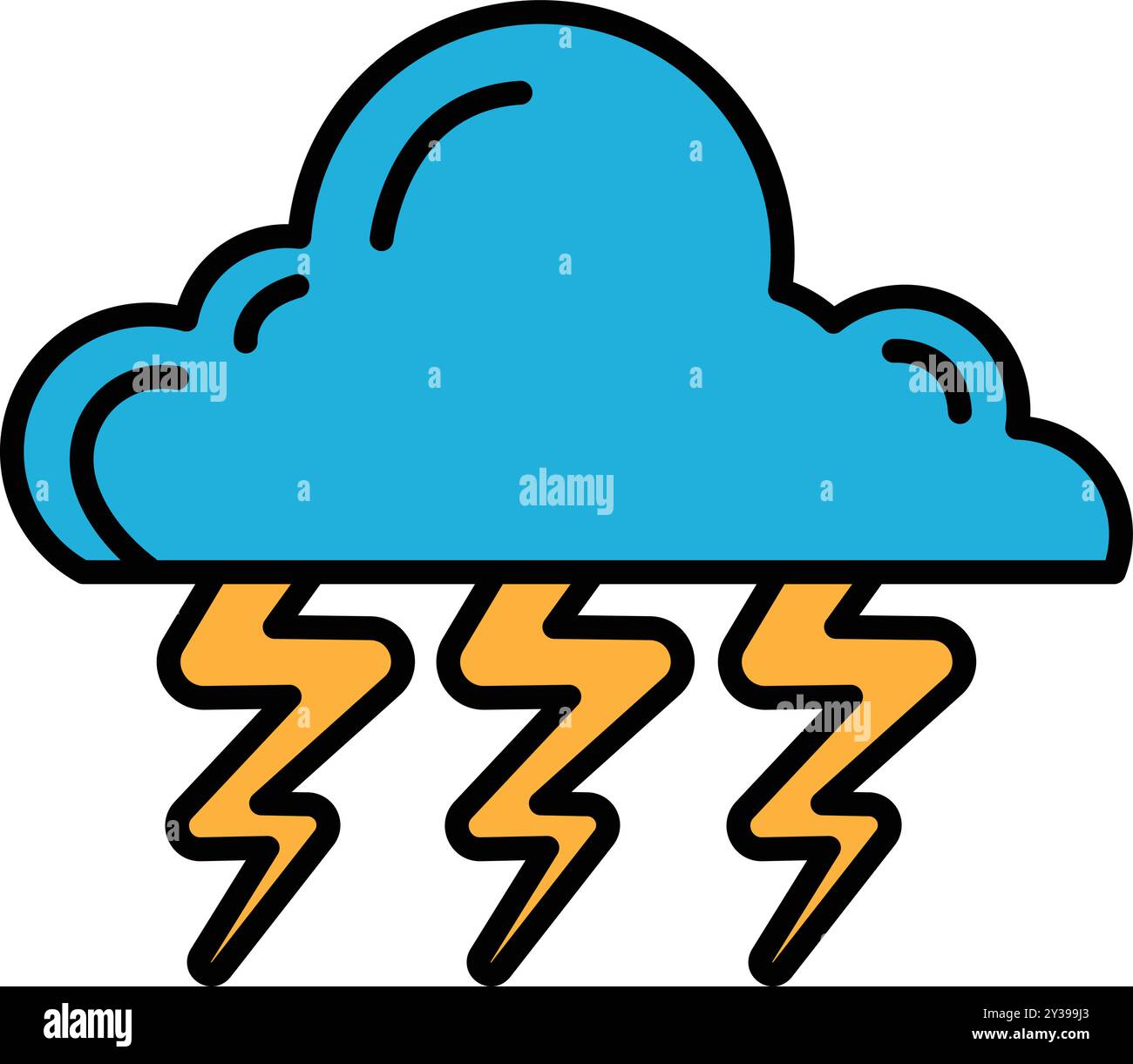 A cartoon drawing of a stormy sky with a large blue cloud and many ...