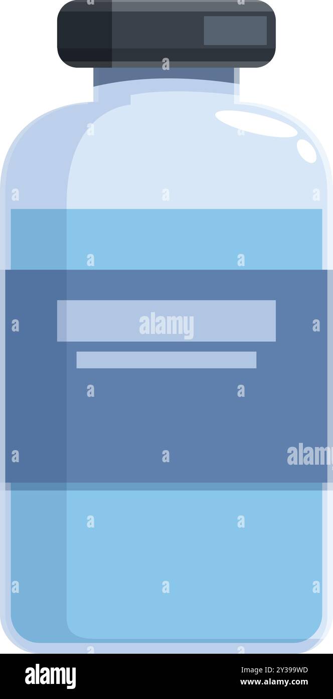 Medical glass vial containing blue liquid, evoking images of vaccines ...